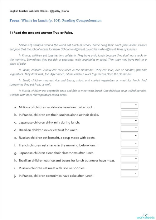 OW 3 - U6 - Lesson 8 - What's for lunch. Interactive worksheet ...