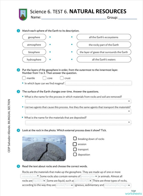 Geology: interactive worksheets and online exercises | TopWorksheets