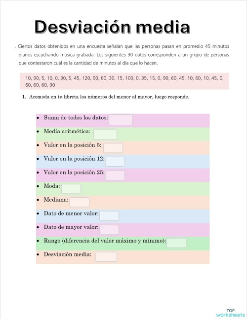 desviación media mate3. Ficha interactiva | TopWorksheets