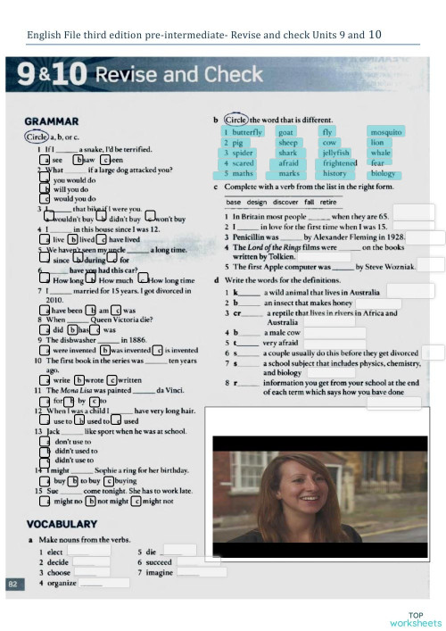 EF3E pre intermediate revise and check 9 and 10. Interactive worksheet ...