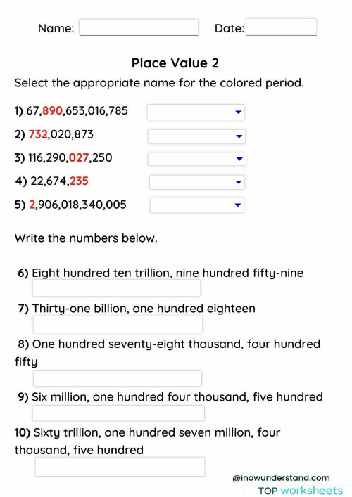 Place Value 2. Interactive worksheet | TopWorksheets