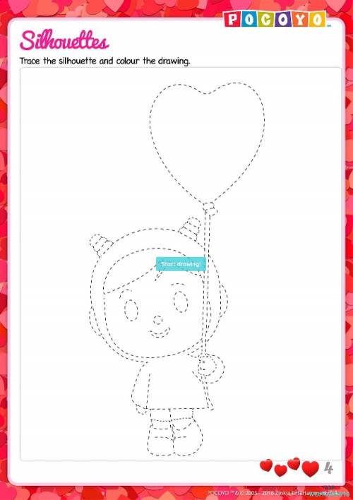 Traza con San Valentin. Ficha interactiva | TopWorksheets