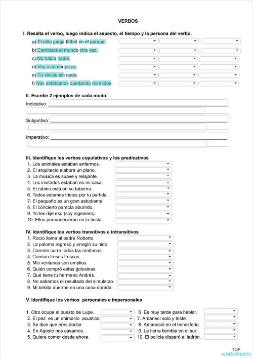 LOS TIEMPOS VERBALES. Ficha interactiva | TopWorksheets
