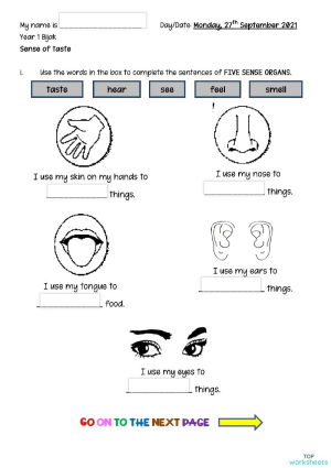 Sense of Taste. Interactive worksheet | TopWorksheets