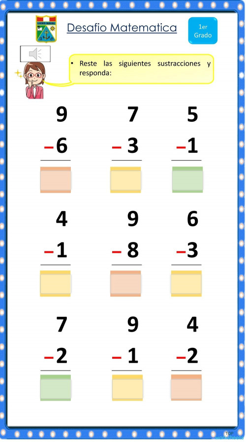 Restas: fichas interactivas y ejercicios online | TopWorksheets