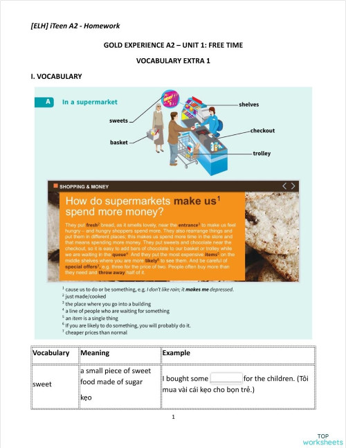 Lesson 1 - Vocabulary Extra. Interactive worksheet | TopWorksheets