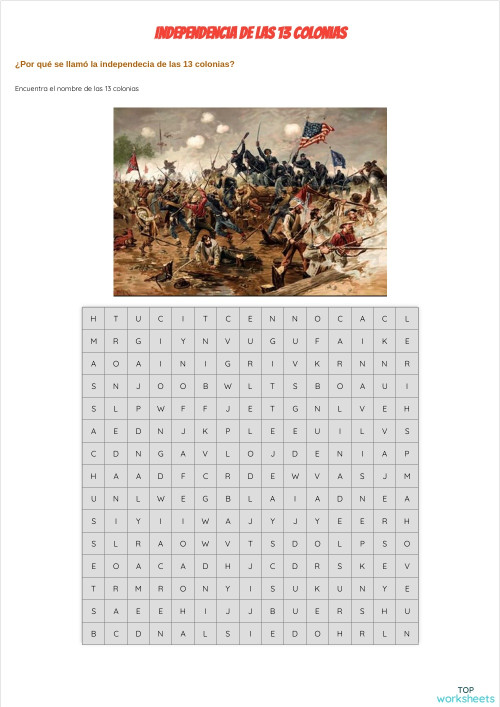 Independencia de las 13 colonias. Ficha interactiva | TopWorksheets