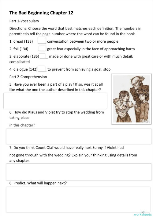 The Bad Beginning Chapter 12 Comprehension. Interactive worksheet ...