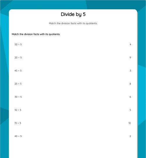 Divide by 5. Interactive worksheet | TopWorksheets