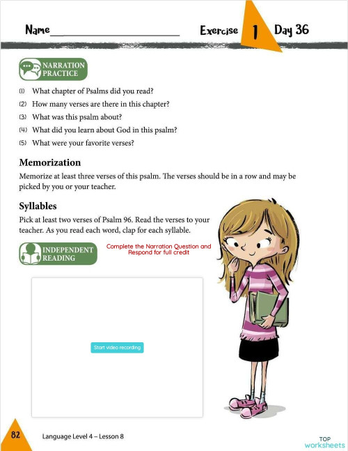Lesson 8: Narration Practice Pg 82 Ex 1. Interactive worksheet ...