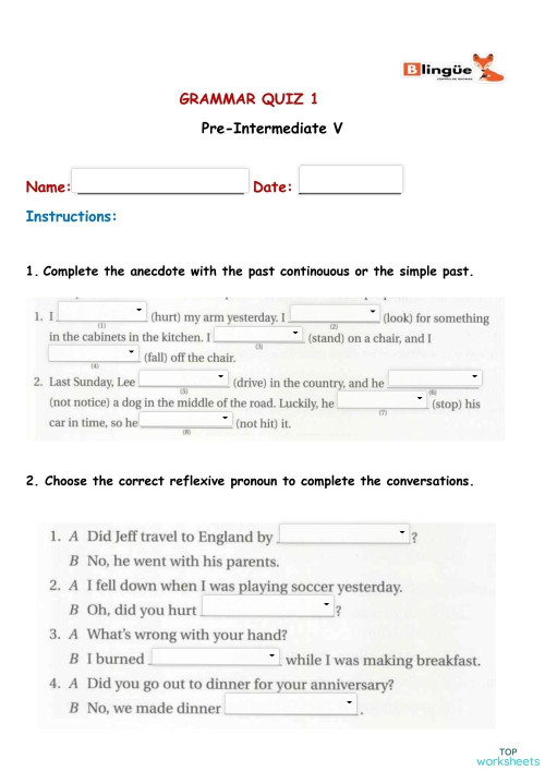Pre-Intermediate V (Grammar Quiz 1). Interactive worksheet | TopWorksheets