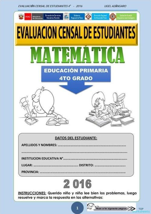 matematica 4to grado. Ficha interactiva | TopWorksheets