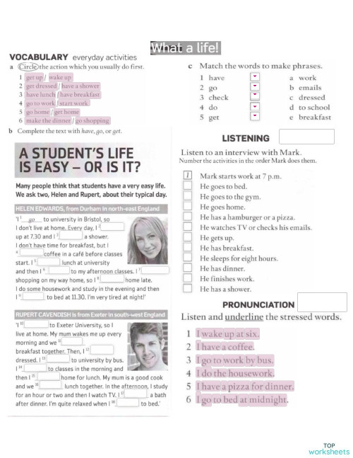 ACTIVITY 1-WHAT A LIFE (VOCABULARY, LISTENING AND PRONUNCIATION ...