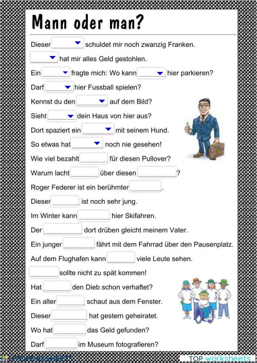 Man oder man?. Interaktives Arbeitsblatt | TopWorksheets