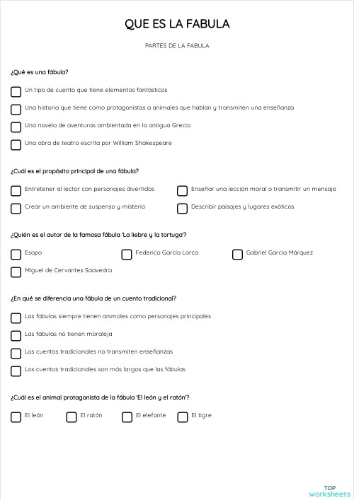 QUE ES LA FABULA. Ficha interactiva | TopWorksheets