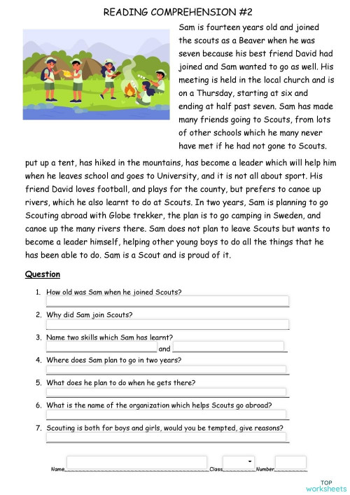Reading Comprehension 2. Interactive worksheet | TopWorksheets