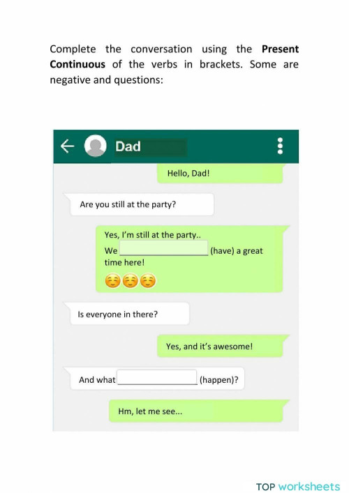 Using Present Continuous - Chat. Interactive worksheet | TopWorksheets
