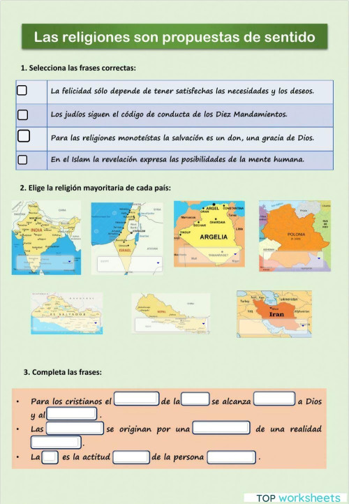 Las religiones son propuestas de sentido. Ficha interactiva | TopWorksheets