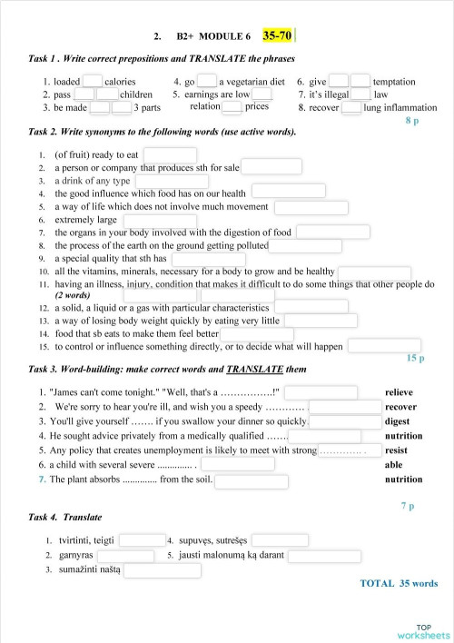 B2+ Mod 6_vocabulary 35-70_ 40p.. Interactive worksheet | TopWorksheets