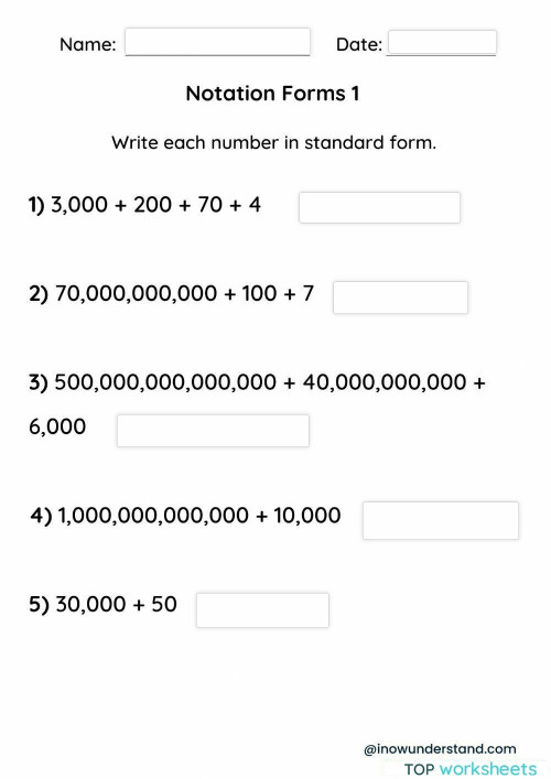 Notation Form of Numbers 1. Interactive worksheet | TopWorksheets