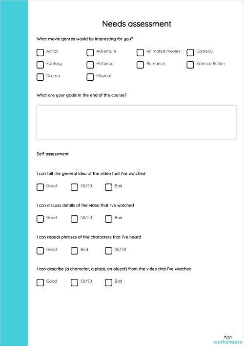 Needs assessment. Interactive worksheet | TopWorksheets