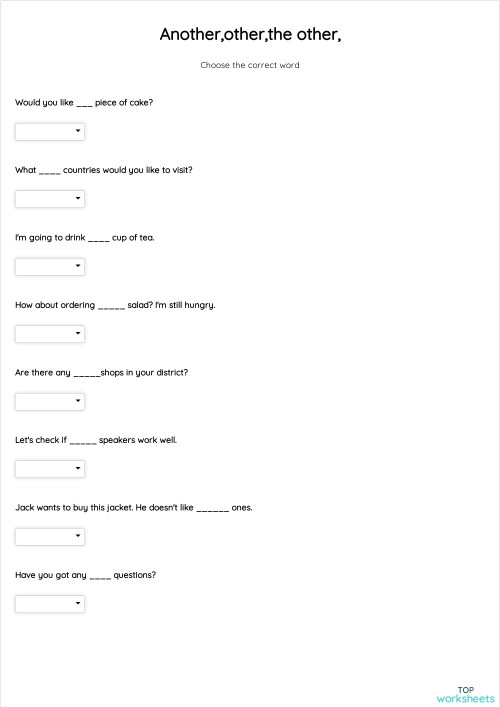 Another,other,the other,. Interactive worksheet | TopWorksheets
