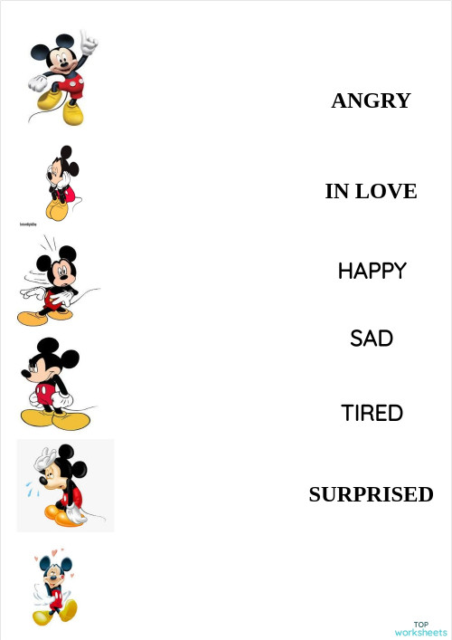 Mickey Mouse Emotions. Interactive worksheet | TopWorksheets