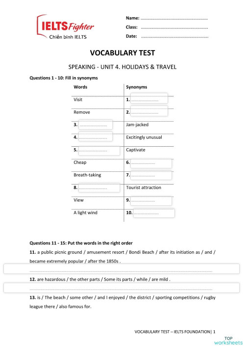 F_VOCAB TEST 16. Interactive worksheet | TopWorksheets