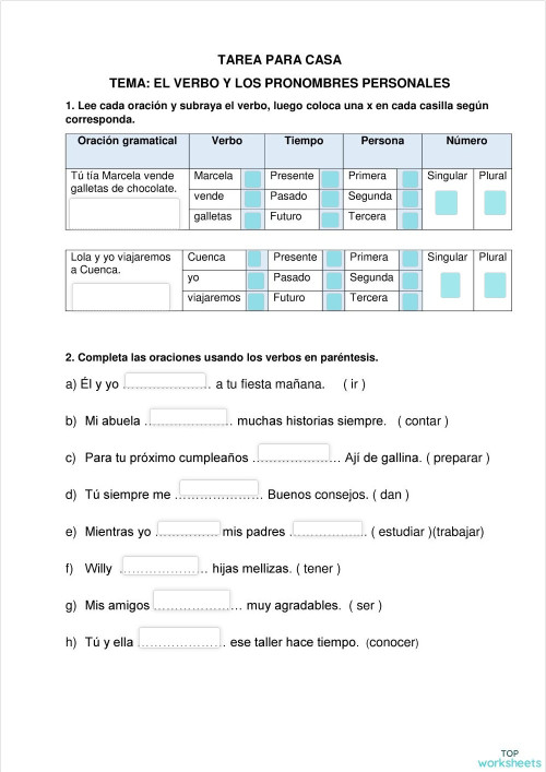 TAREA PARA CASA - VERBOS. Ficha interactiva | TopWorksheets