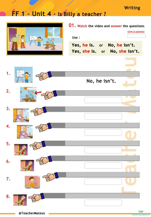 FF 1 - Unit 04 - Is Billy a teacher ? - Writing. Interactive worksheet ...