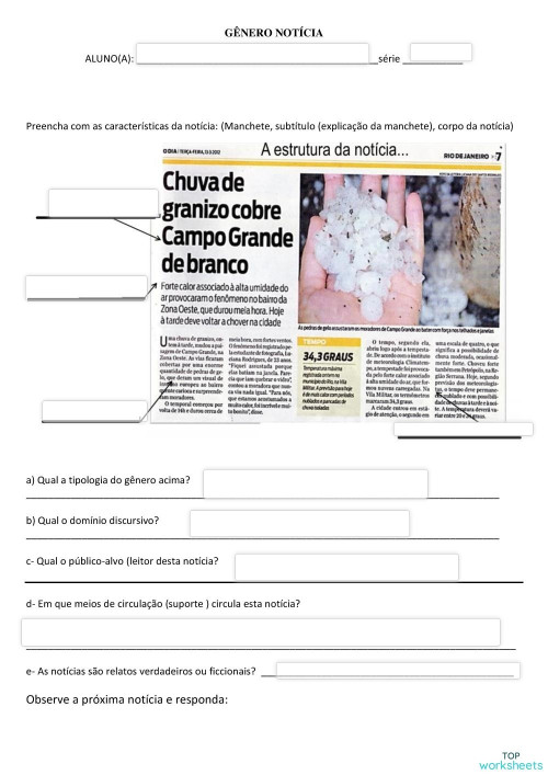 Analisando notícias. Ficha interativa | TopWorksheets