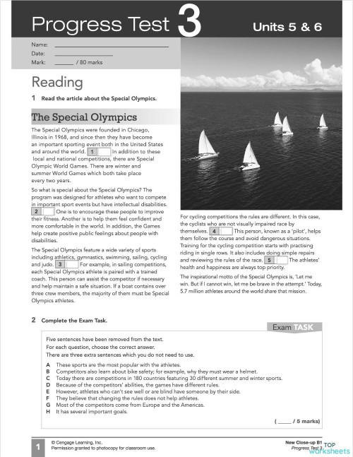 Close-Up B1 Reading Progress Test 3 Units 5&6. Interactive worksheet ...