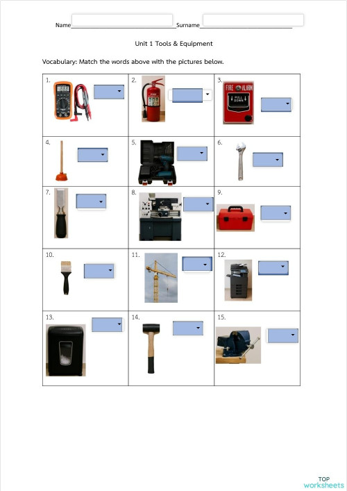 Tools vocabulary Unit 1. Interactive worksheet | TopWorksheets