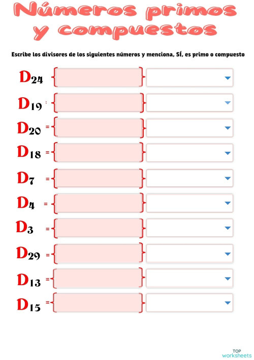 Números primos y compuestos. Ficha interactiva | TopWorksheets