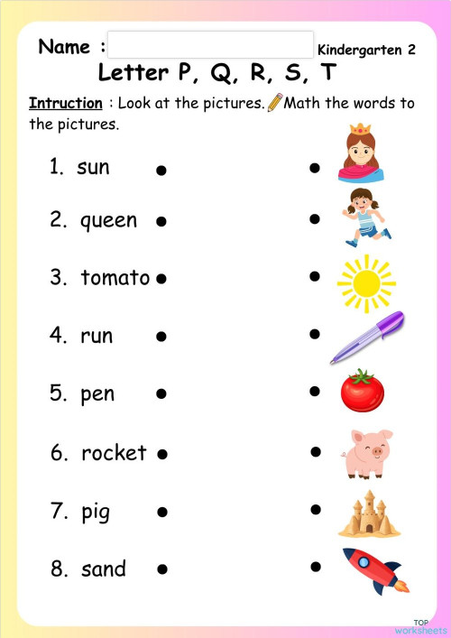 K2_English revision : Letter p q r s t ใบงานเชิงโต้ตอบ | TopWorksheets