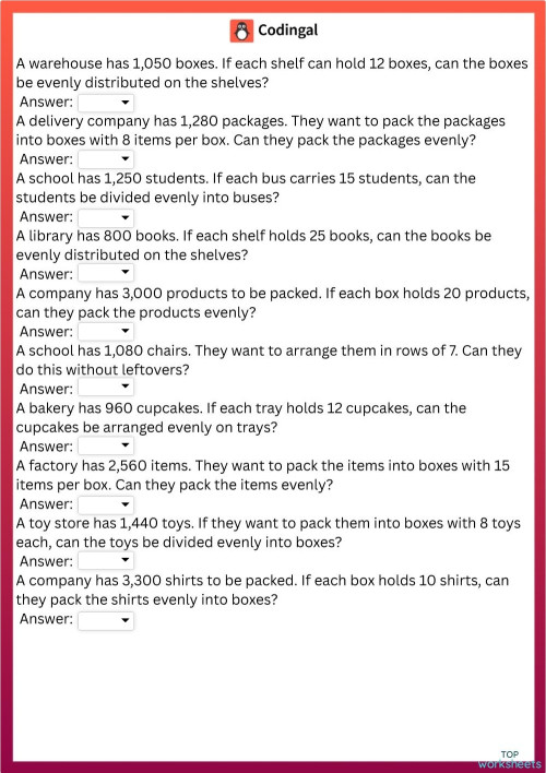 M_G04M07L21_WA01_Solving_Word_Problems_with_Divisibility_3. Interactive worksheet | TopWorksheets
