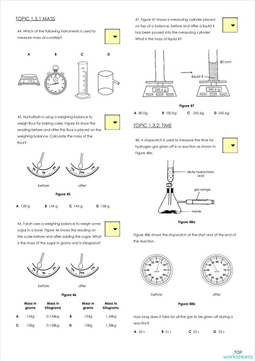 CHAPTER 1.3.1 MASS CHAPTER 1.3.2 TIME CHAPTER 1.3.3 LENGTH. Interactive worksheet | TopWorksheets