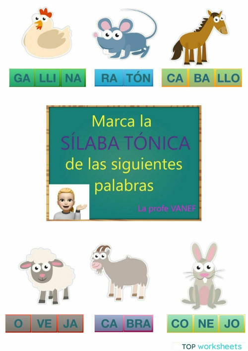 La sílaba tónica y átonas. Ficha interactiva | TopWorksheets
