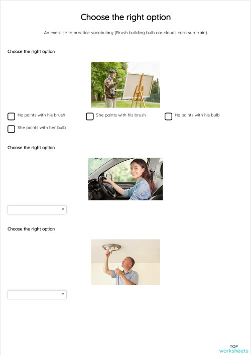 Choose the right option. Interactive worksheet | TopWorksheets
