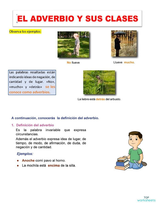 Los adverbios y su clase. Ficha interactiva | TopWorksheets