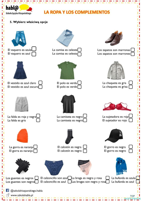 5 - (3) LA ROPA Y LOS COMPLEMENTOS. Ficha interactiva | TopWorksheets