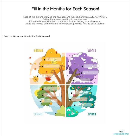 Fill in the Months for Each Season!. Interactive worksheet | TopWorksheets