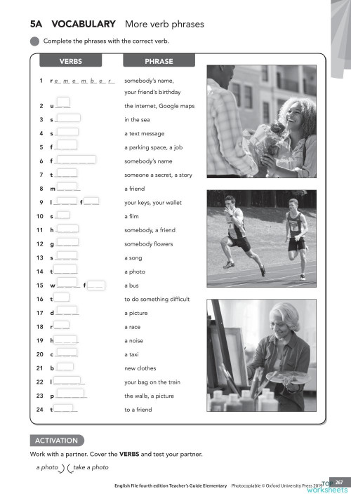 5A verb phrases vocab elem. Interactive worksheet | TopWorksheets