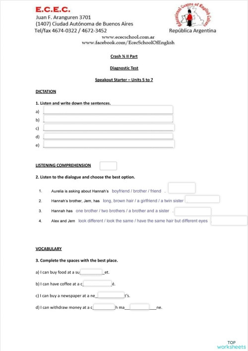 Diagnostic Test Crash 3/4. Interactive worksheet | TopWorksheets