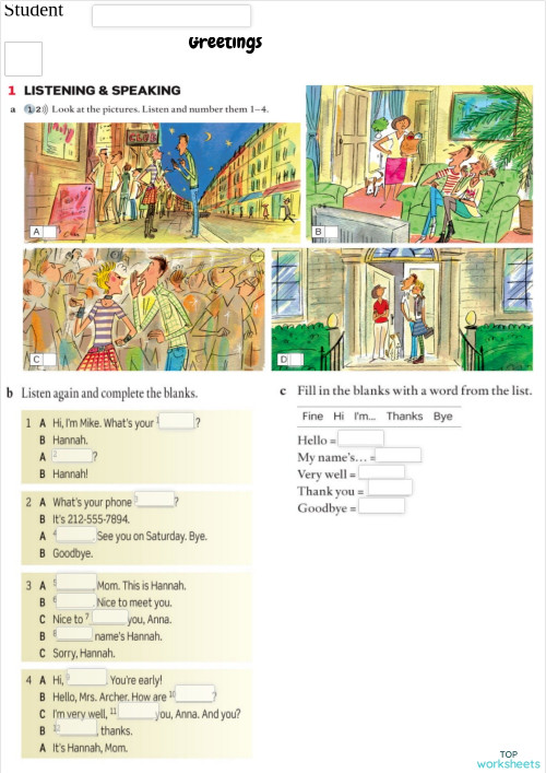Exercícios greetings livro A1. Interactive worksheet | TopWorksheets