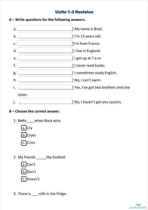 Units 1-2 Revision. Interactive worksheet | TopWorksheets