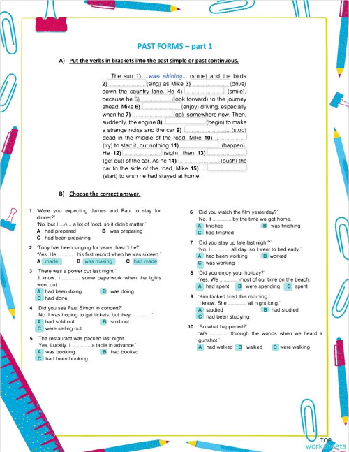 PAST FORMS - practice - part 1. Interactive worksheet | TopWorksheets