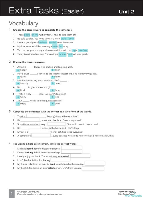 Close-Up A2 Extra Tasks Easier U2. Interactive worksheet | TopWorksheets
