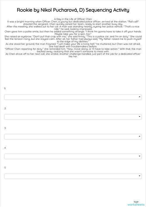 Rookie by Nikol Pucharová, D) Sequencing Activity. Interactive ...