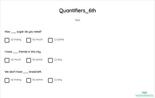 Quantifiers_6th. Interactive worksheet | TopWorksheets